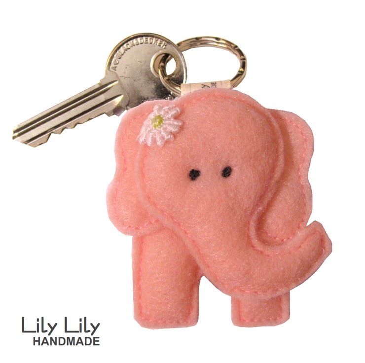 Keyring, handmade Felt Elephant Keyring (Pink) - Folksy