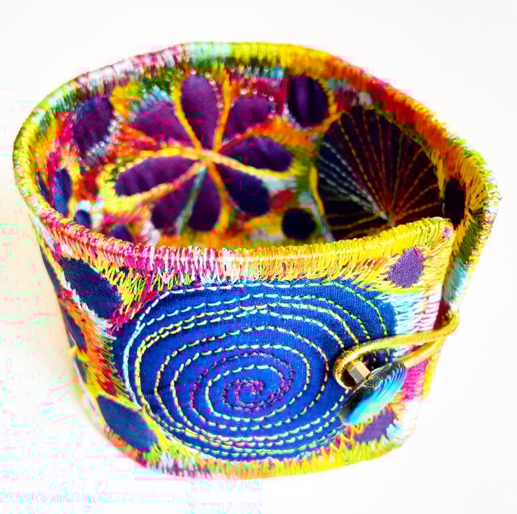 Textile - Cuff - with Free Machine Embroidery - Folksy
