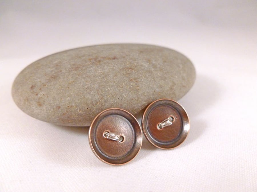 Copper Button Stud Earrings - Folksy