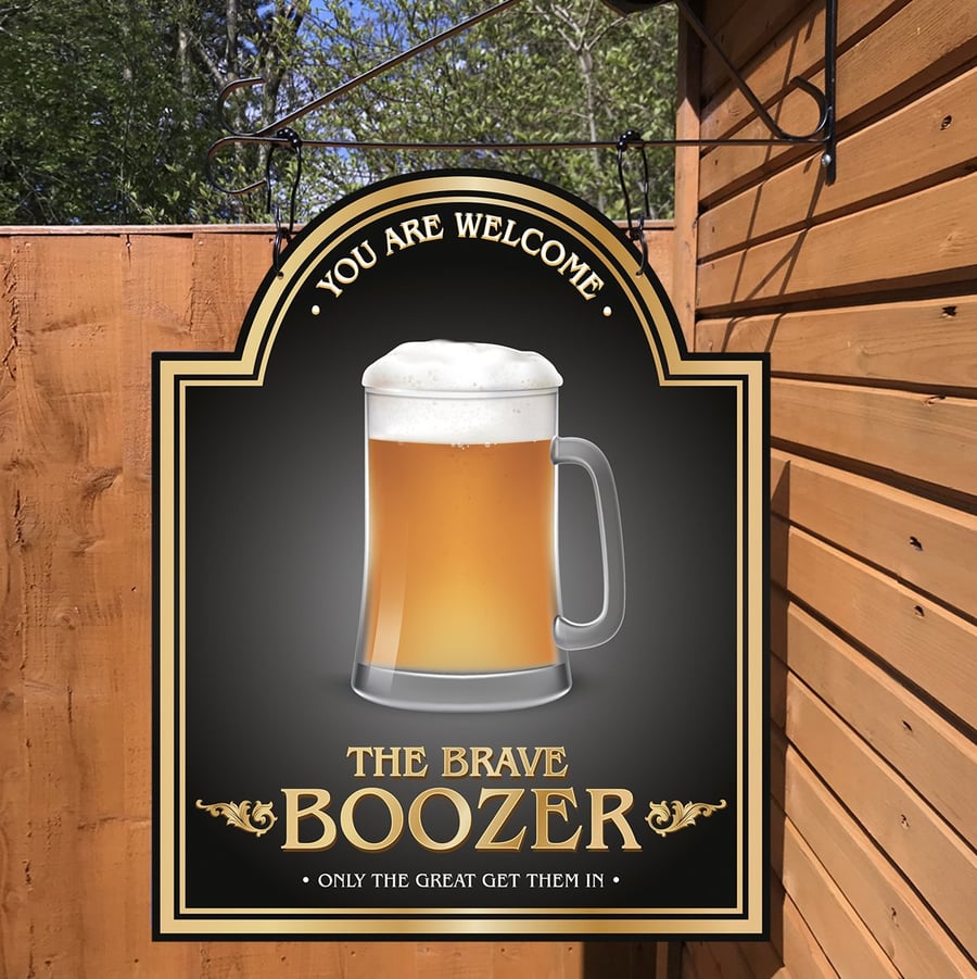 The Brave Boozer - Hanging personalised bar sign - Folksy