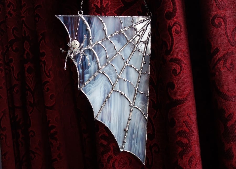 Stained Glass Cobweb with Spider. Window Decor... - Folksy