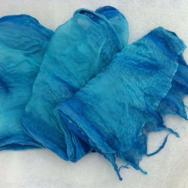 Scarf Nuno felted on silk - ocean blue - Folksy