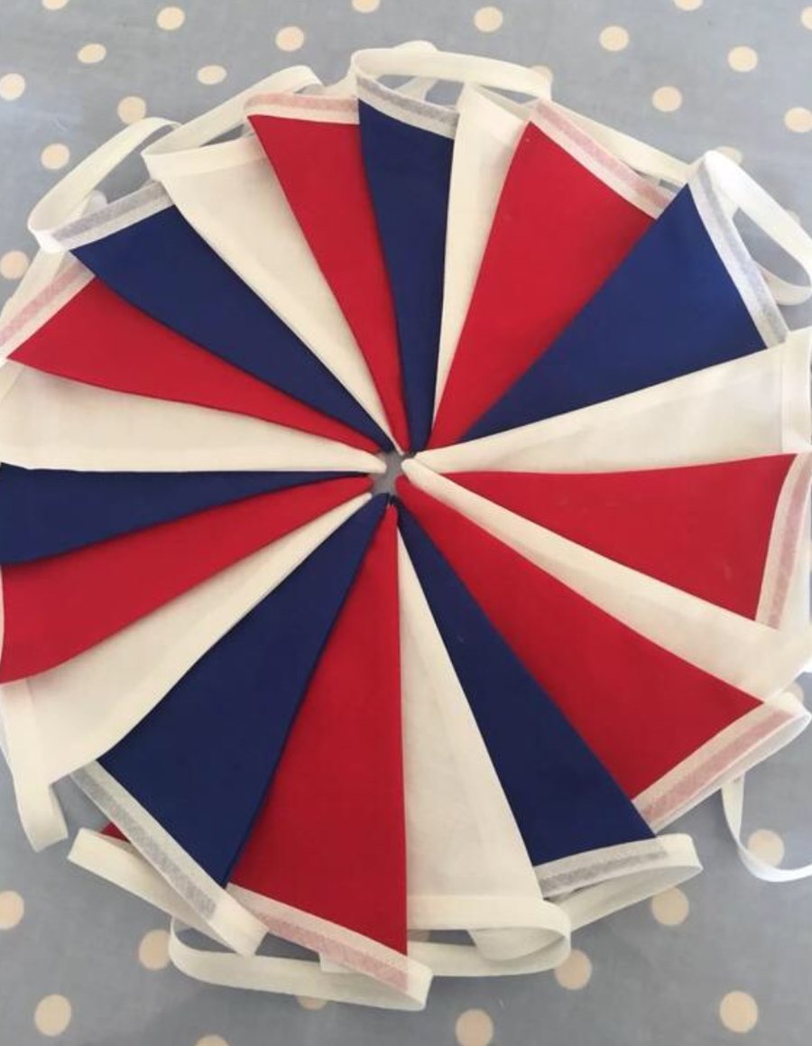 Patriotic red,white & blue bunting, cotton ... - Folksy