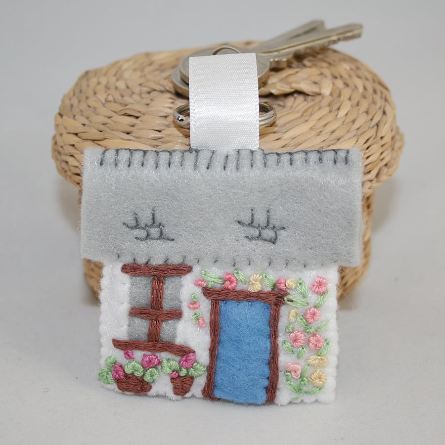 Embroidered Key ring - Rose Cottage - Folksy