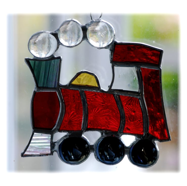 Steam Train Suncatcher Stained Glass Red Handma... - Folksy