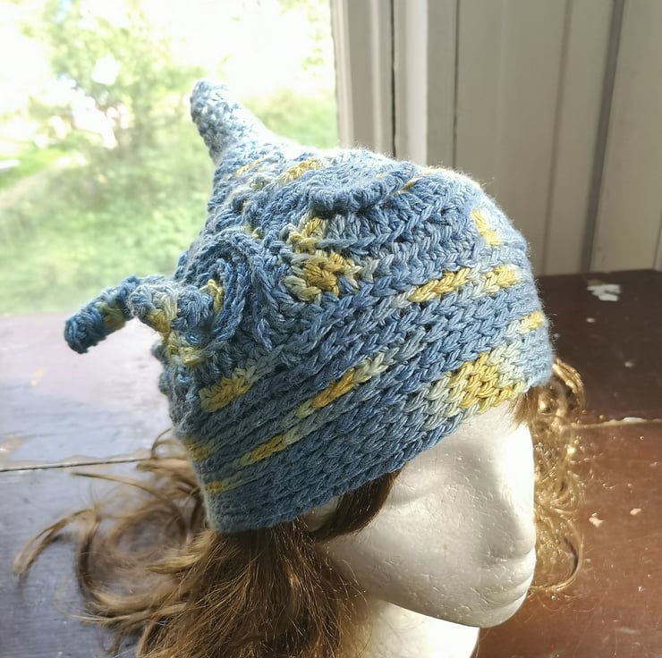Blue Crochet Hat, quirky and unusual - Bargain ... - Folksy
