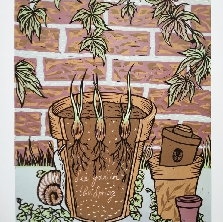 See you in the Spring Original Reduction Lino P... - Folksy