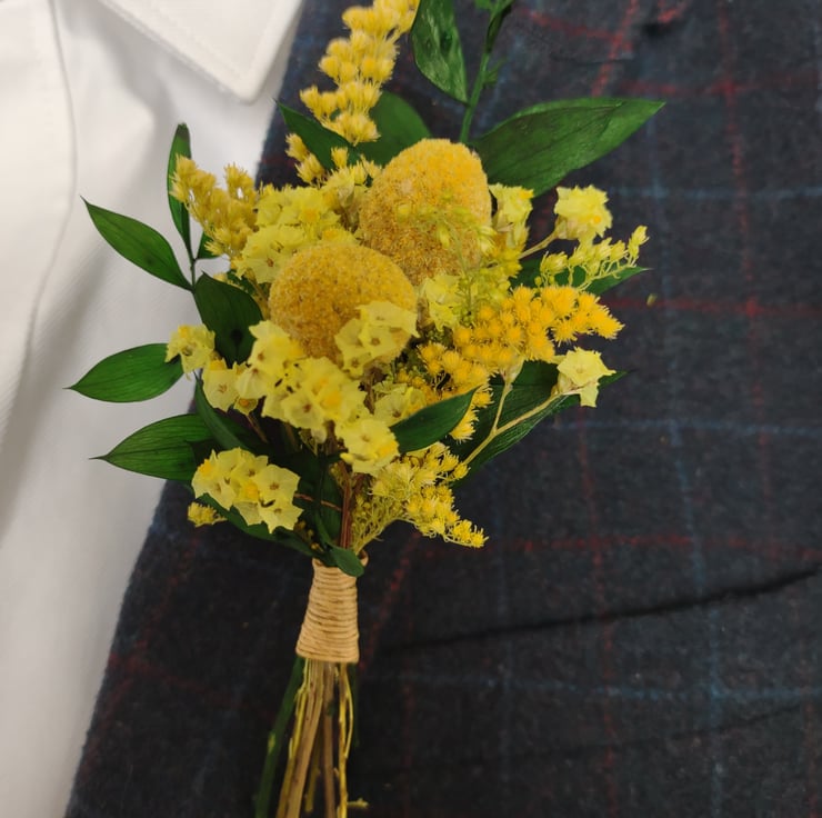 Dried Flower Yellow Buttonhole perfect for your... - Folksy
