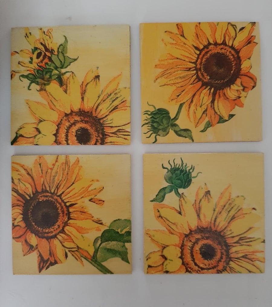 SUNNY SUNFLOWER COASTERS - SET OF 4 - Folksy