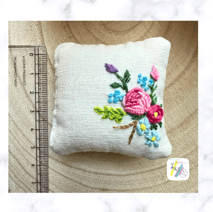 Hand embroidered mini pin cushion, miniature cu... - Folksy