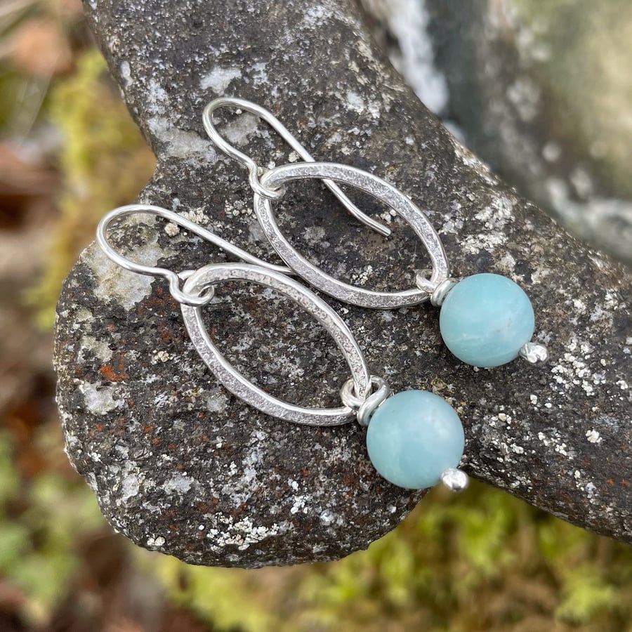 Sterling silver and blue amazonite dangly earrings - Folksy