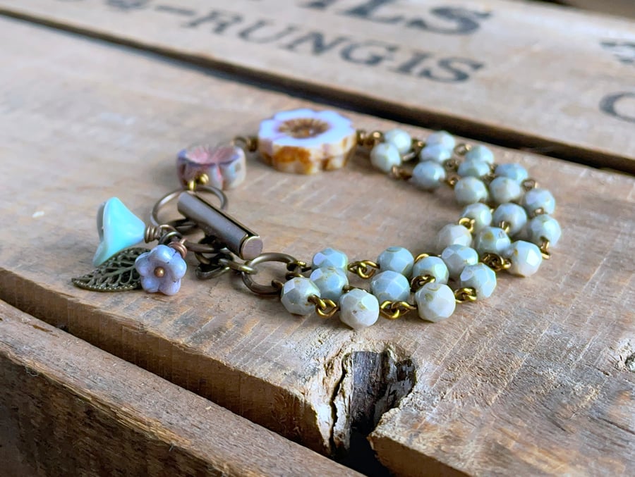 Sage Green & Lavender Czech Glass Bracelet.... - Folksy