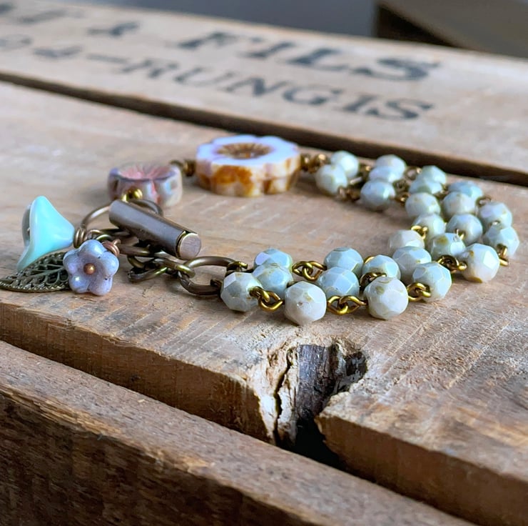 Sage Green & Lavender Czech Glass Bracelet.... - Folksy