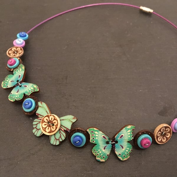 Butterfly button choker necklace - Folksy