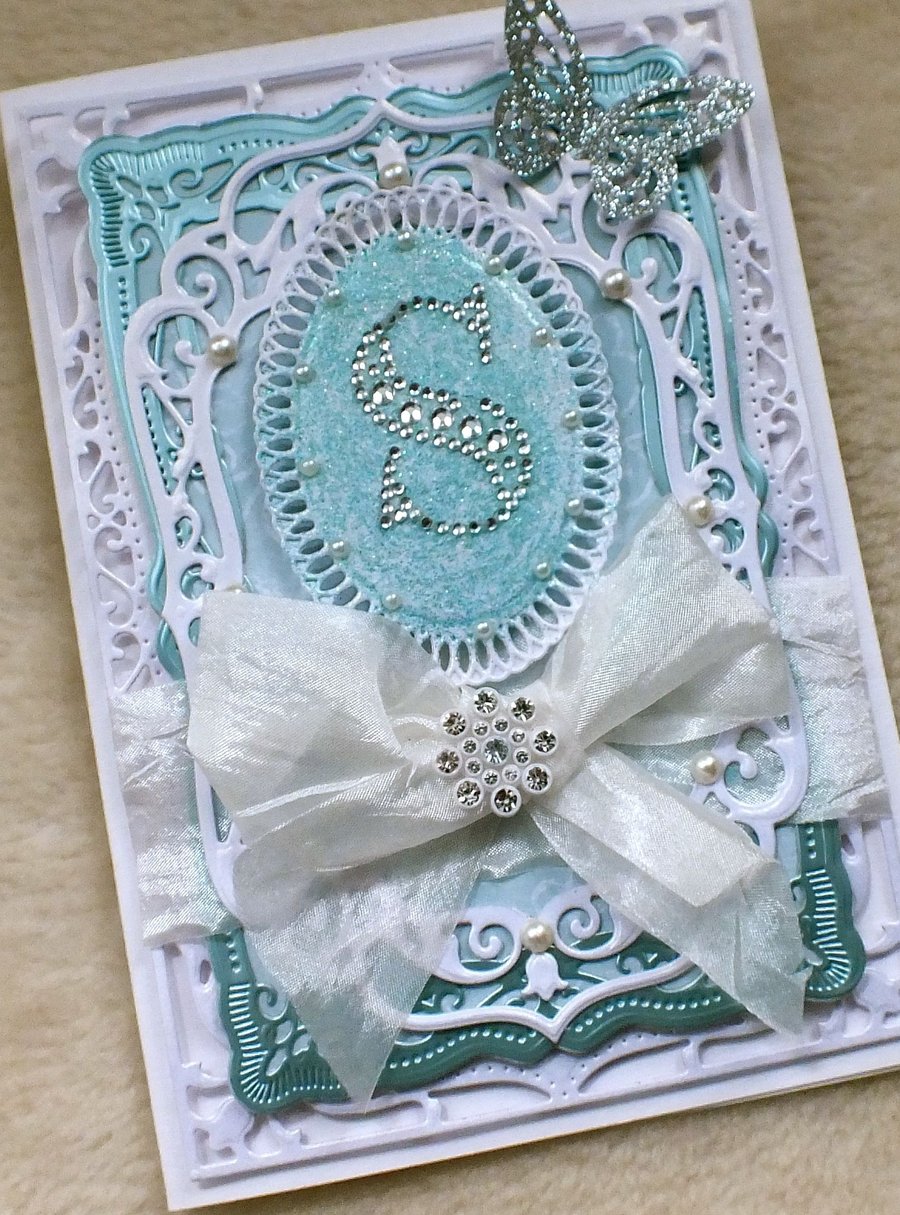 Luxury Handmade Pretty Monogram Birthday Card - Folksy