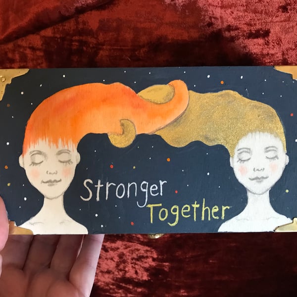 Painted wooden box "Stronger Together" - Folksy
