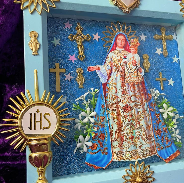 Virgin Mary Folk Art Religious Kitsch Wall Shrine - Folksy