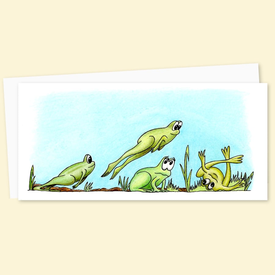 Cute Leap Frogs Greeting Card - Funny Hand Draw... - Folksy