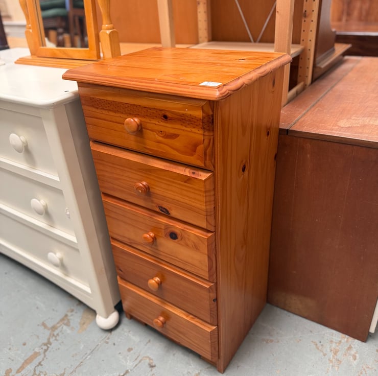 Honey Pine 5 Drawer Chest, Rustic Narrow Wooden... - Folksy
