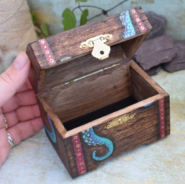 Pyrography pirate chest, small rustic wooden fe... - Folksy
