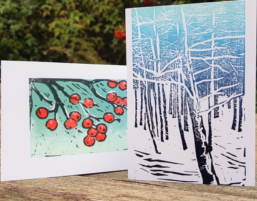 Lino Cut Christmas Cards - Pack of 4 - Individu... - Folksy