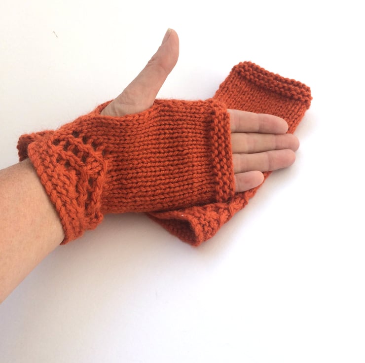 Orange wool fingerless gloves - Folksy