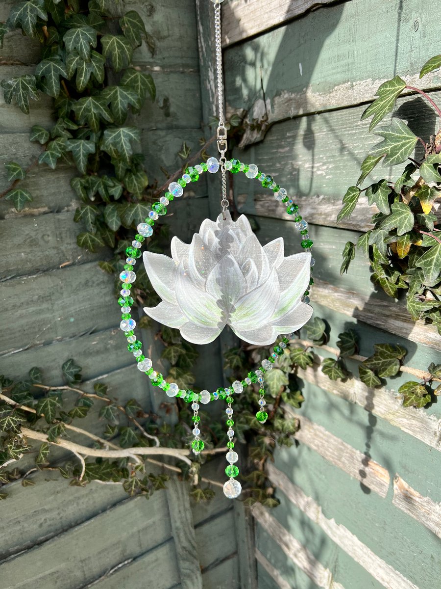 Hand painted lotus flower sun catcher - Folksy