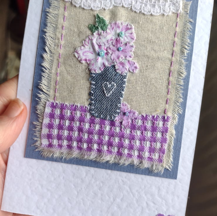 Fabric Vase of Flowers Card - Hand-Stitched - T... - Folksy