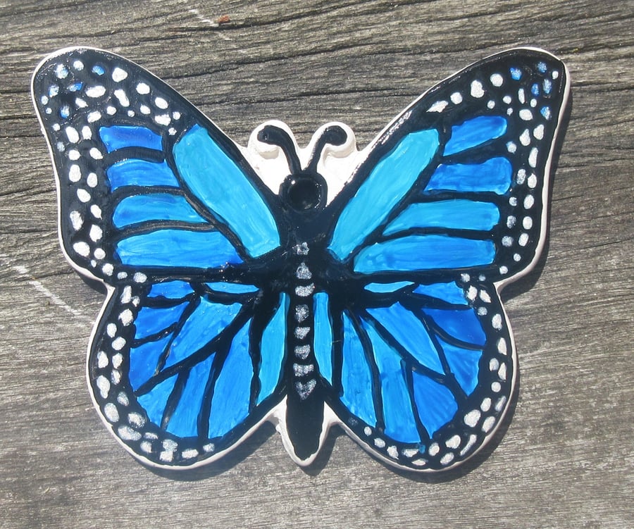 Hand painted ceramic butterfly with monarch mar... - Folksy