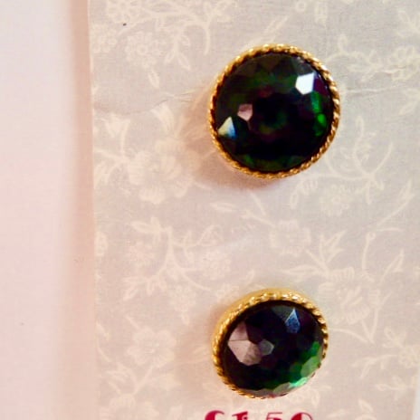Gold and green buttons, vintage buttons, round... - Folksy