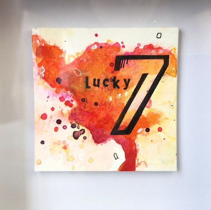 Lucky 7 framed art, abstract original artwork - Folksy