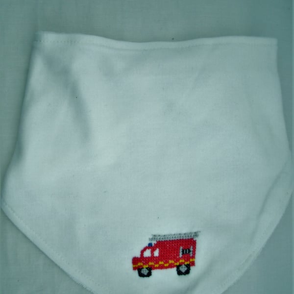 Fire engine, dribble bib, hand embroidered - Folksy