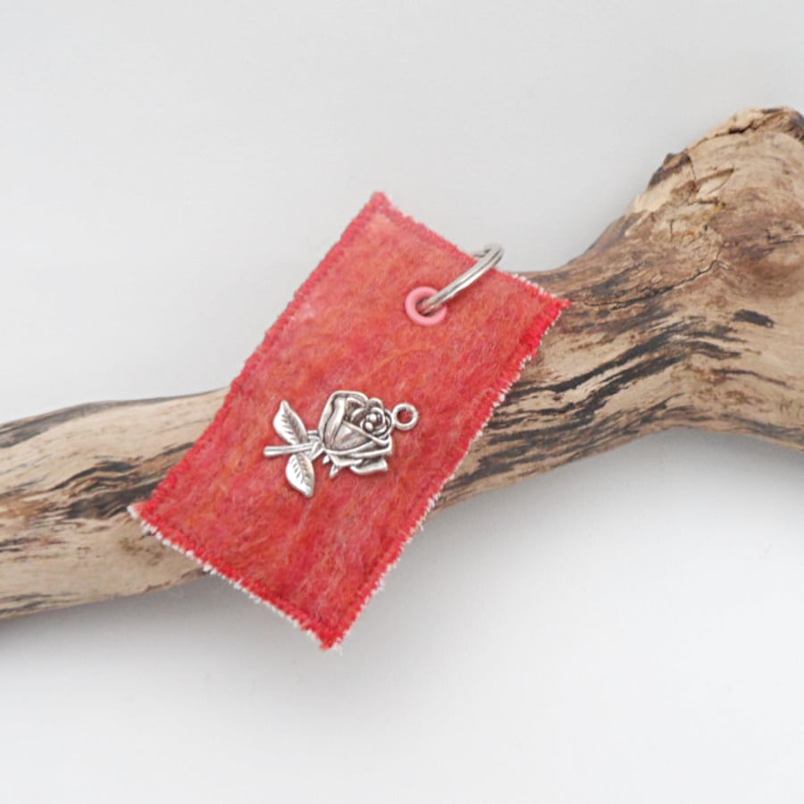 Key fob, felt with rose charm - Folksy
