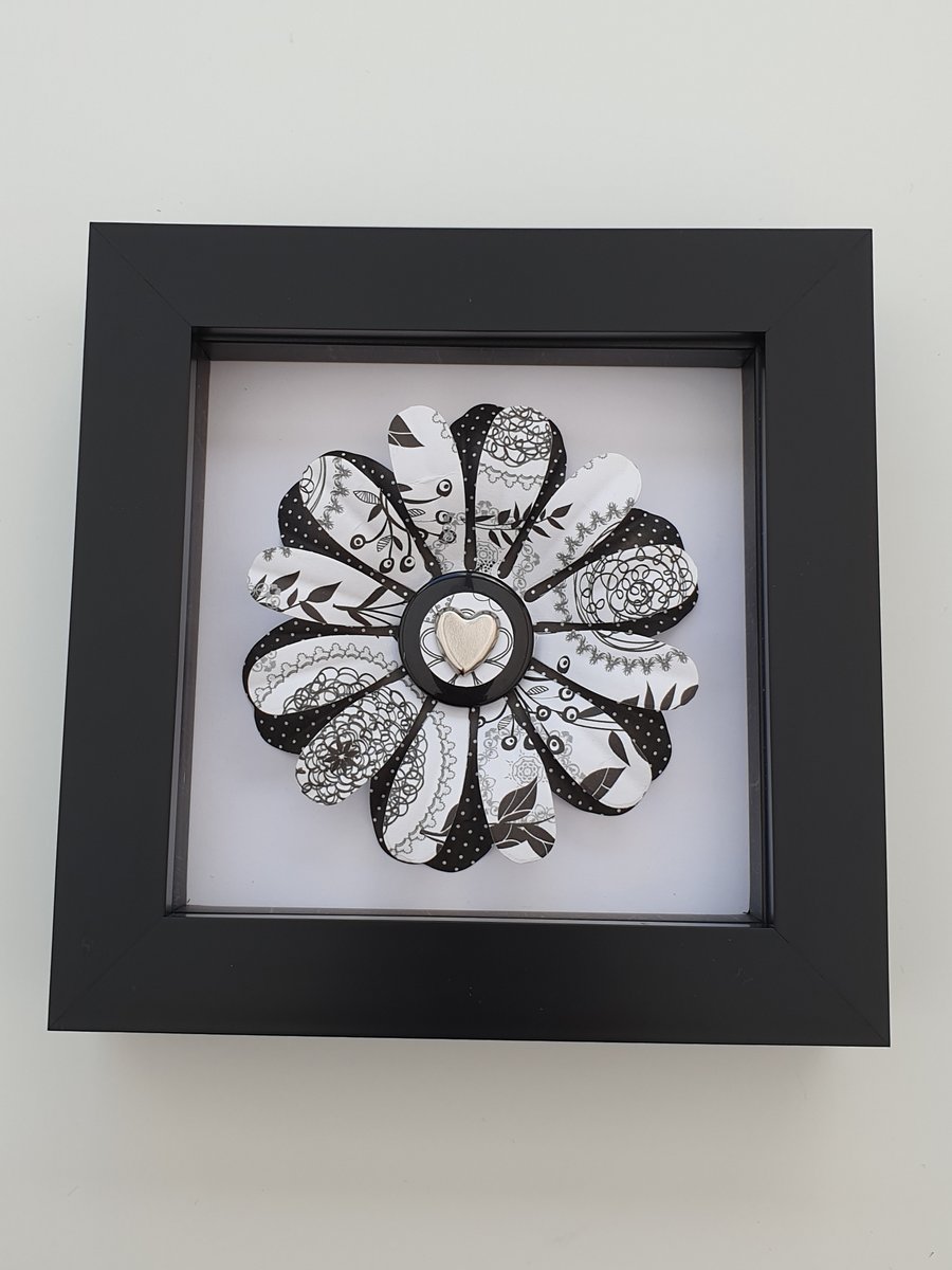 Box frame picture, monochrome flower gift - Folksy