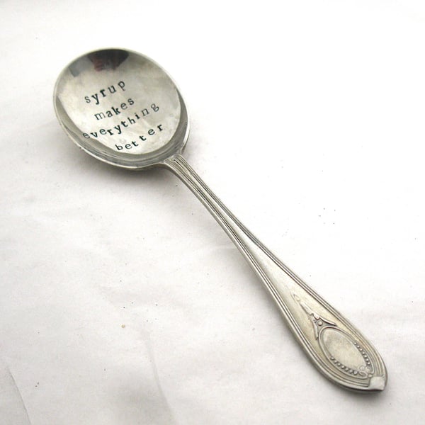 Syrup spoon, handstamped vintage dessertspoon - Folksy