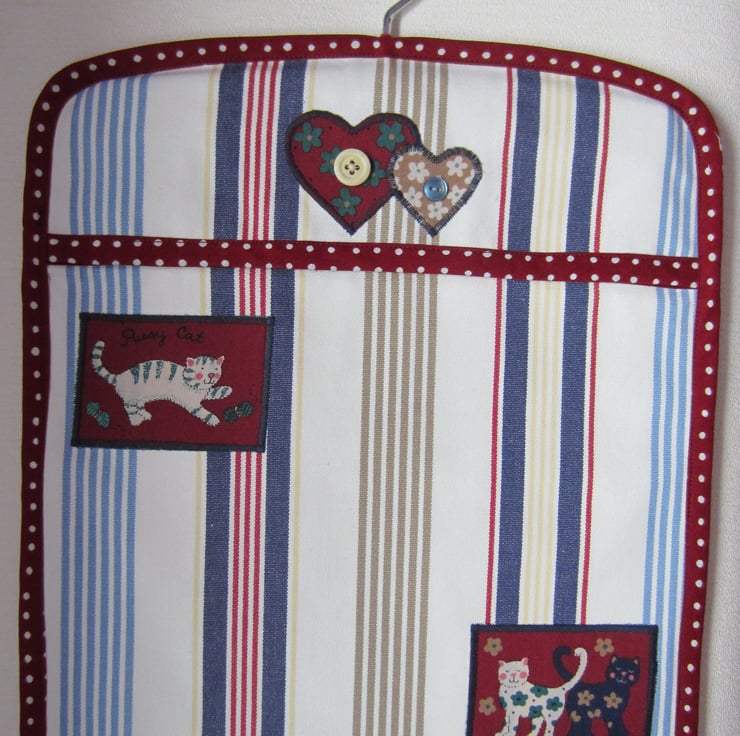Cat and Hearts Peg Bag - Folksy
