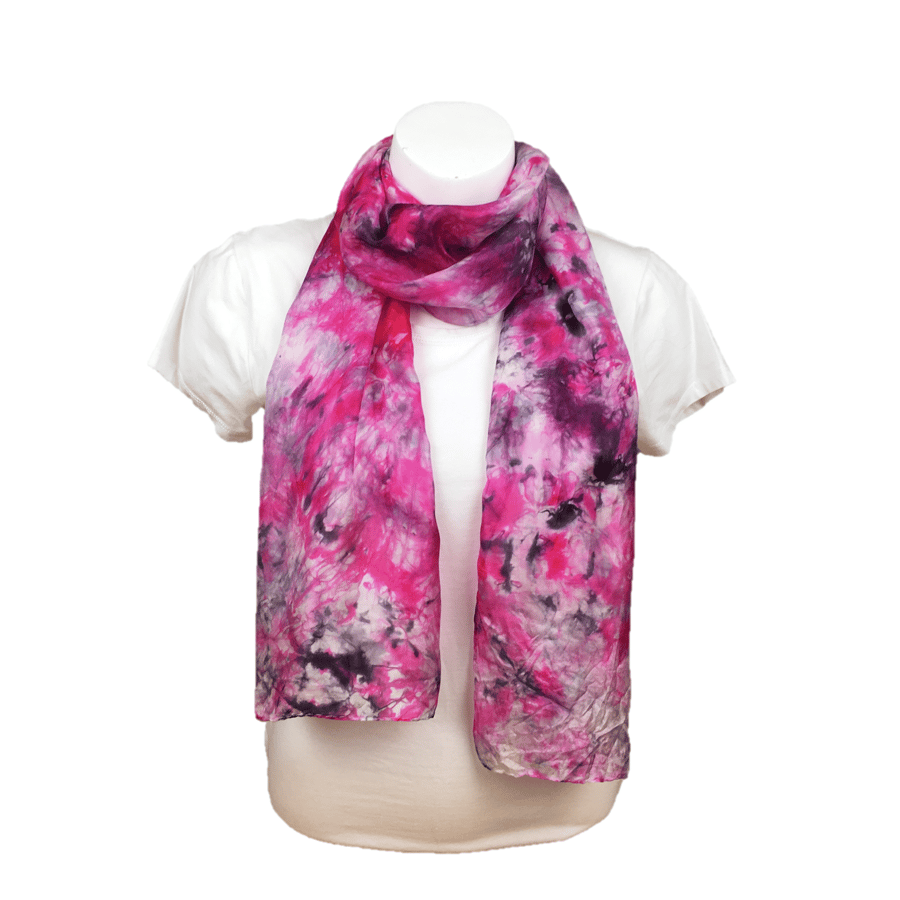 Silk scarf, ponge 5 silk, hand dyed in pink and... - Folksy