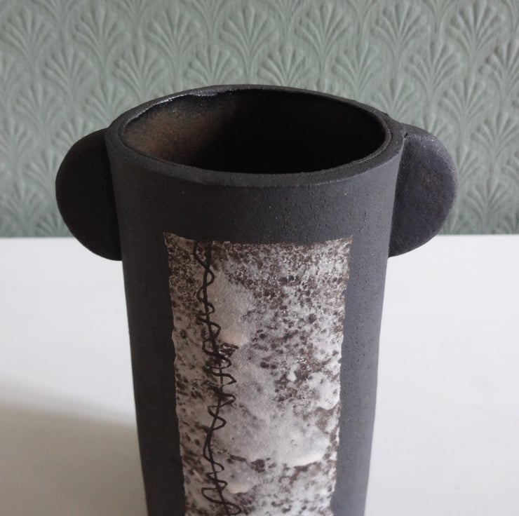 Handmade ceramic vase, matt black, modern abstr... - Folksy