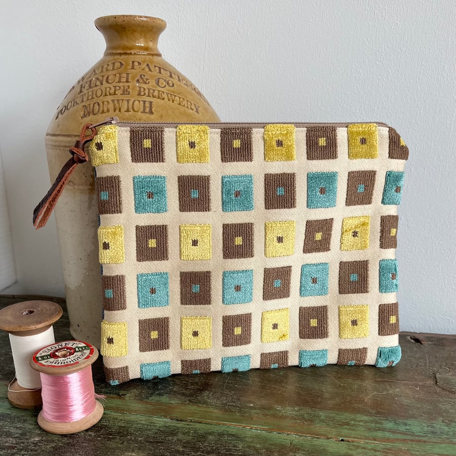 Textured fabric and reclaimed denim pouch - Folksy