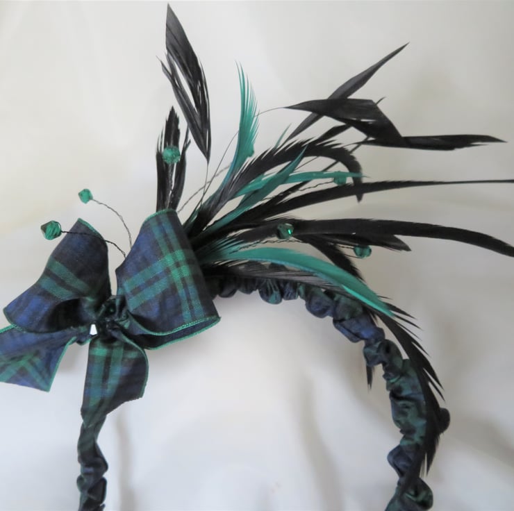 Emerald Green & Black Tartan Feather Scrunc... - Folksy