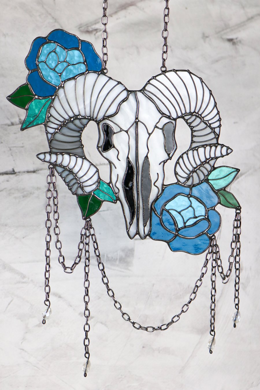 Suncatcher Skull Ram with pink peony Dreamcatch... - Folksy