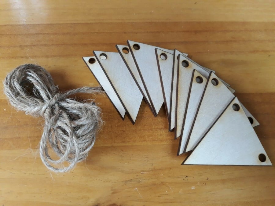 15x wooden bunting triangle craft shapes 3mm pl... - Folksy