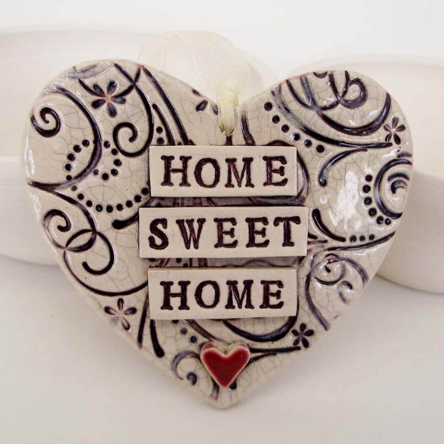 Ceramic heart decoration Home Sweet Home. - Folksy