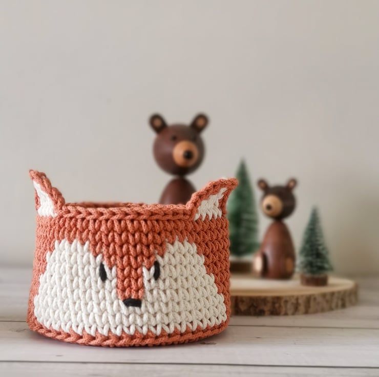 Crochet Fox Basket Nursery Room Decor Animal Th... - Folksy