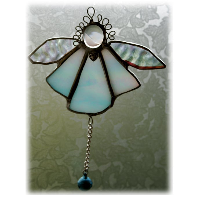 SOLD Angel Bell Suncatcher Stained Glass Turquoise - Folksy