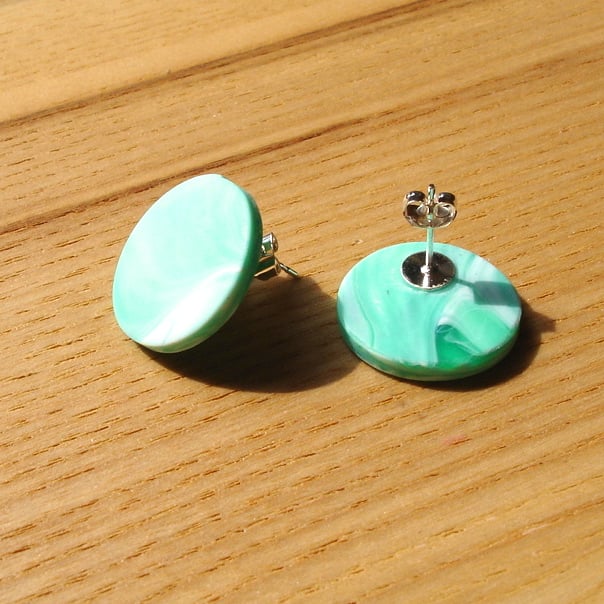 Mint Marble FIMO Disc Studs - Folksy