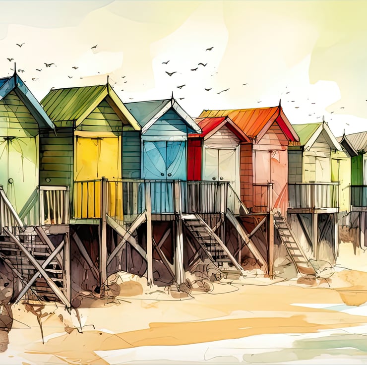16 x 24 inch watercolour beach huts - Folksy