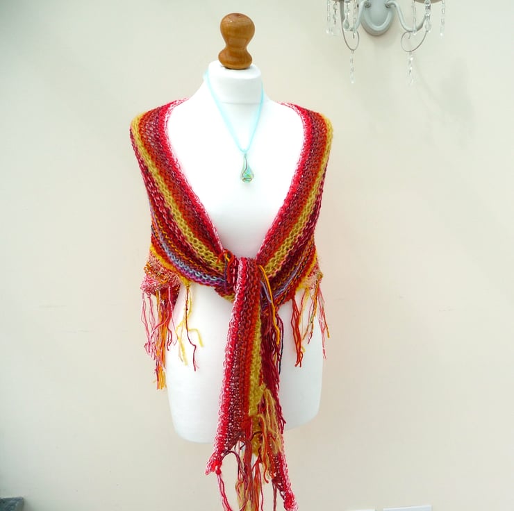 Shaggy Shawl - Red Yellow Orange - Folksy