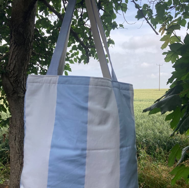 Large Blue and white striped tote bag. - Folksy