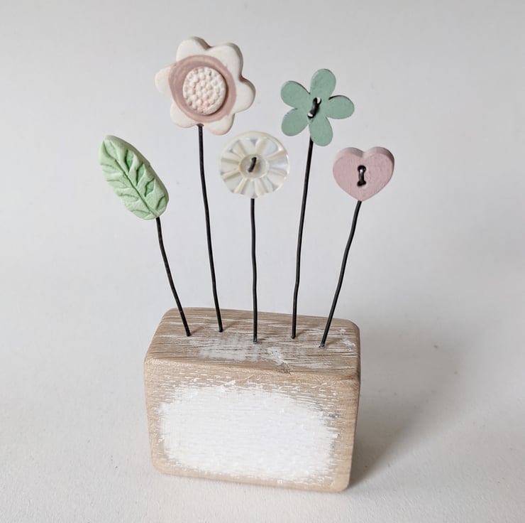 Clay Flower Garden in a Wood Block Personalised - Folksy